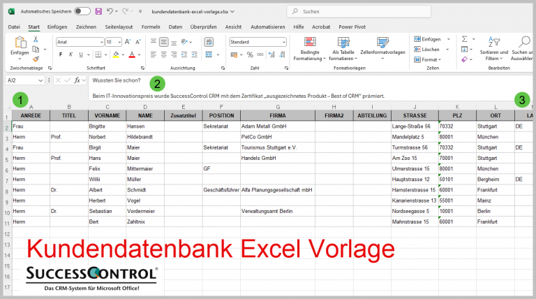 Kostenlose Excel Kundendatenbank Vorlage | mit Profi CRM optionMicrosoft Access Vorlagen ...